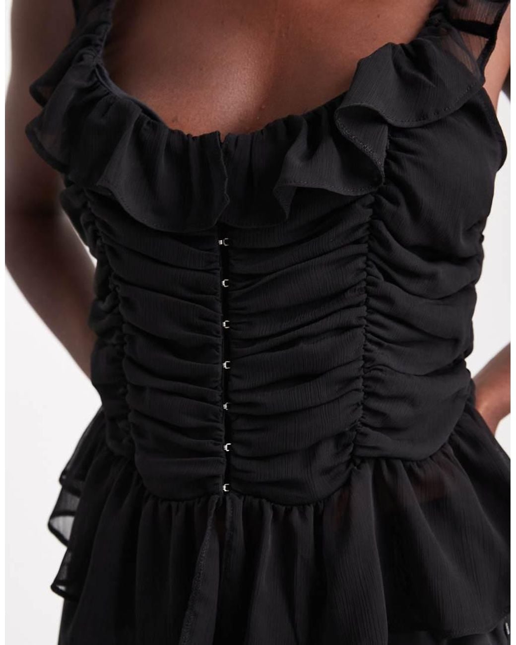 Miss Selfridge Ruched Detail Frill Cami in Black | Lyst UK