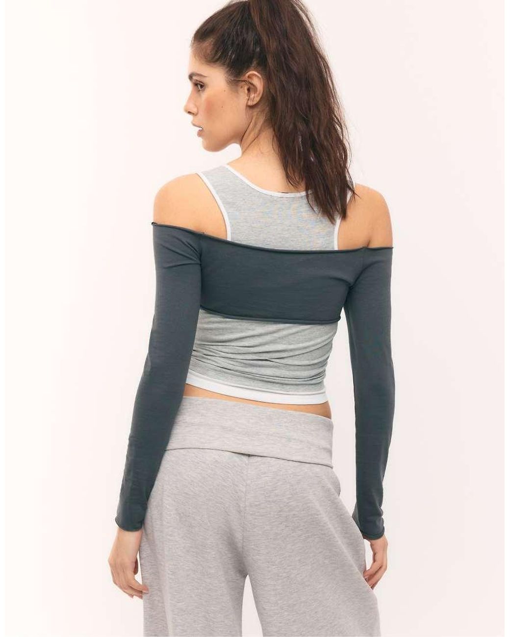 Stradivarius Long Sleeve Overlay Top in Blue | Lyst UK