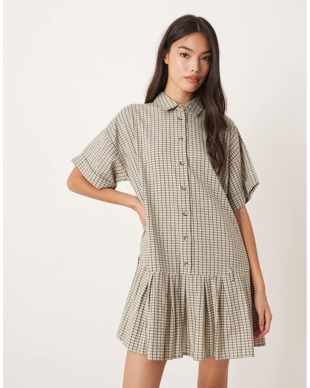 ASOS Boxy Shirt Mini Dress With Dropped Waist in Natural | Lyst UK