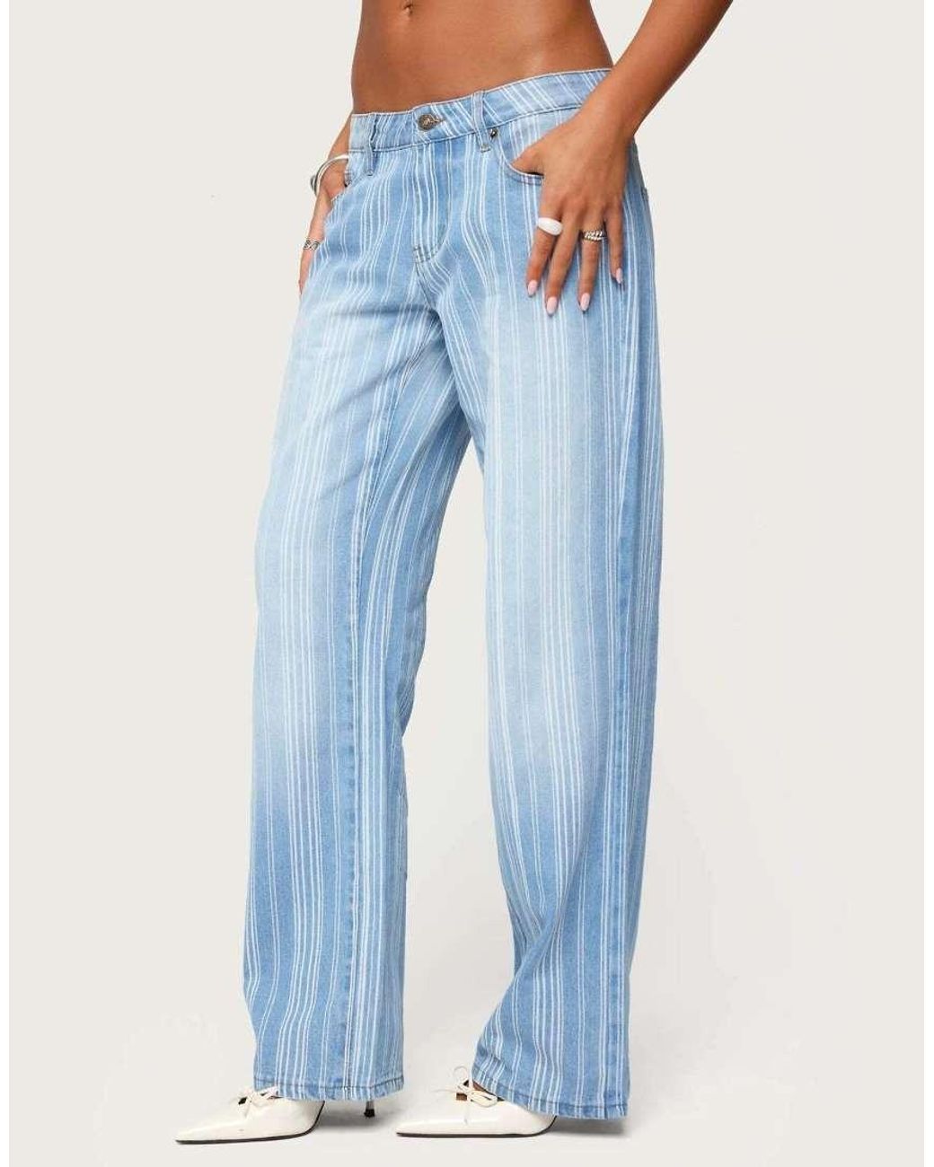 Edikted Tera Striped Low Rise Jeans in Blue | Lyst UK