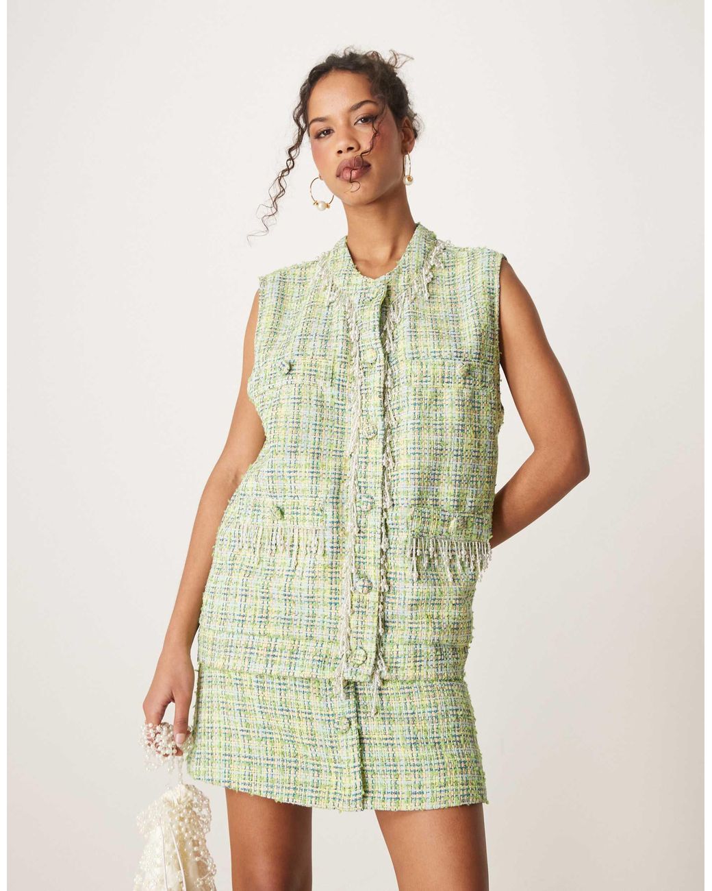 Sister Jane Beaded Tweed Jacket Co-Ord in Green | Lyst