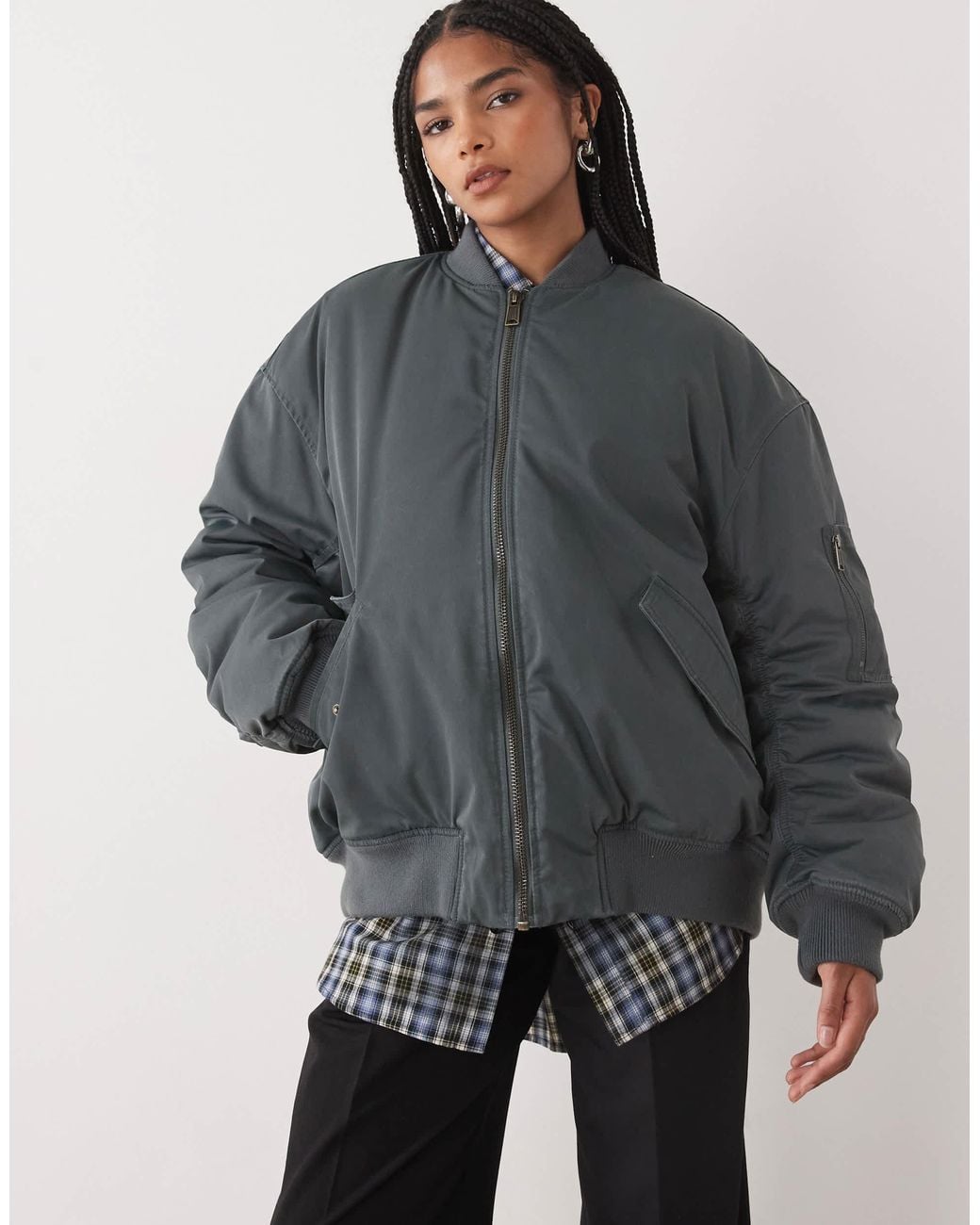 Weekday Oversized Bomber Jacket in Gray | Lyst