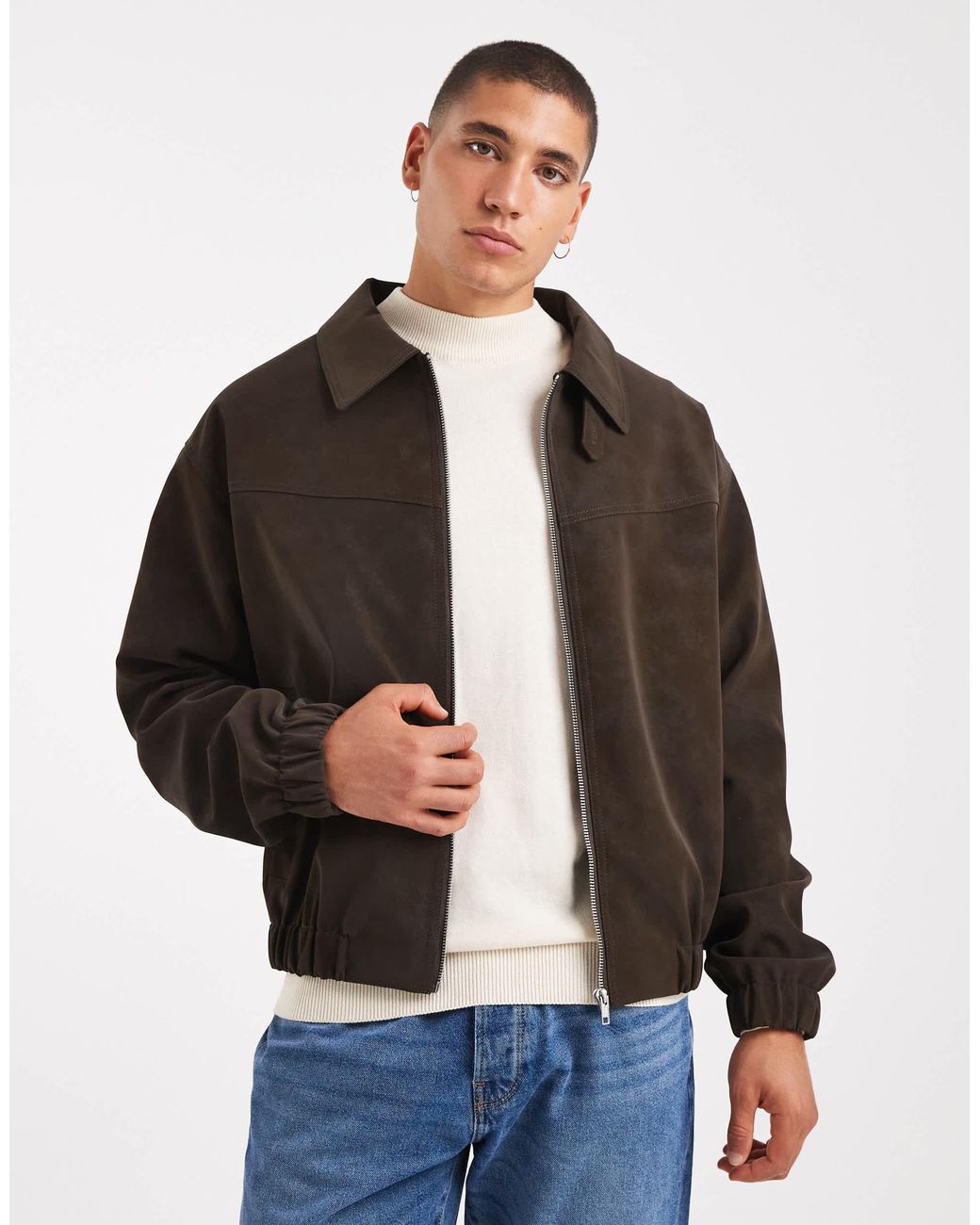ASOS Faux Suede Bomber Jacket in Brown for Men | Lyst