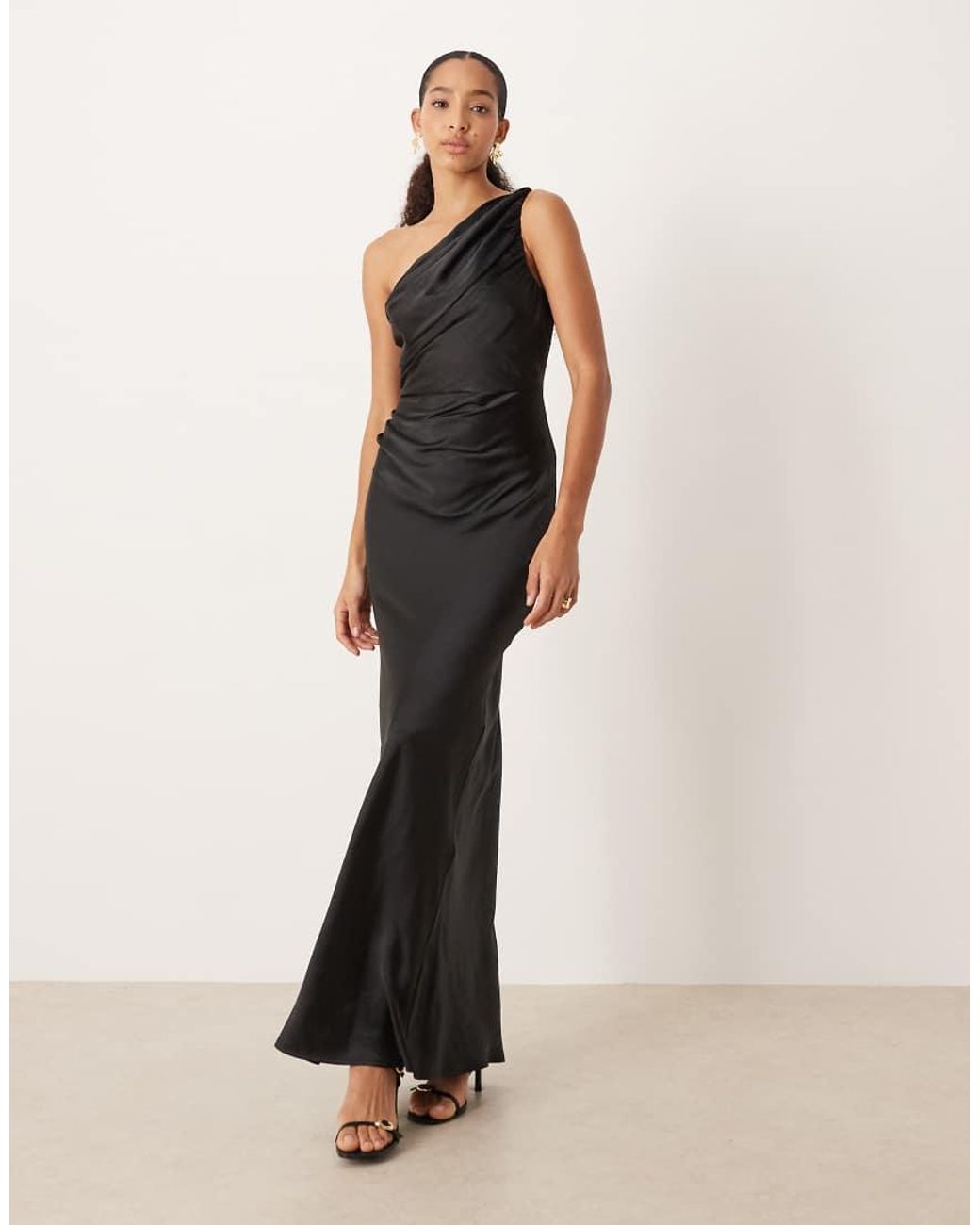 Pretty Lavish Bridesmaids Juliet Satin Gathered One Shoulder Maxi Dress ...