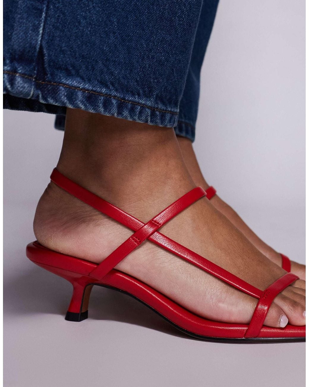 ASOS Hop Minimal Kitten Heel Sandals in Blue | Lyst