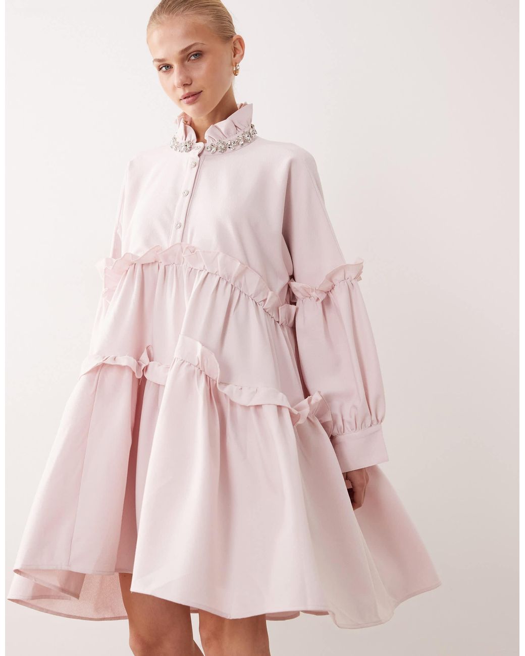 Sister Jane Dream Rising Sun Cotton Smock Embellished Collar Mini Dress ...