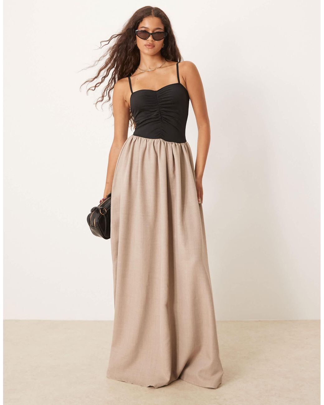 ASOS Ruched Bodice Maxi Dress in Natural | Lyst