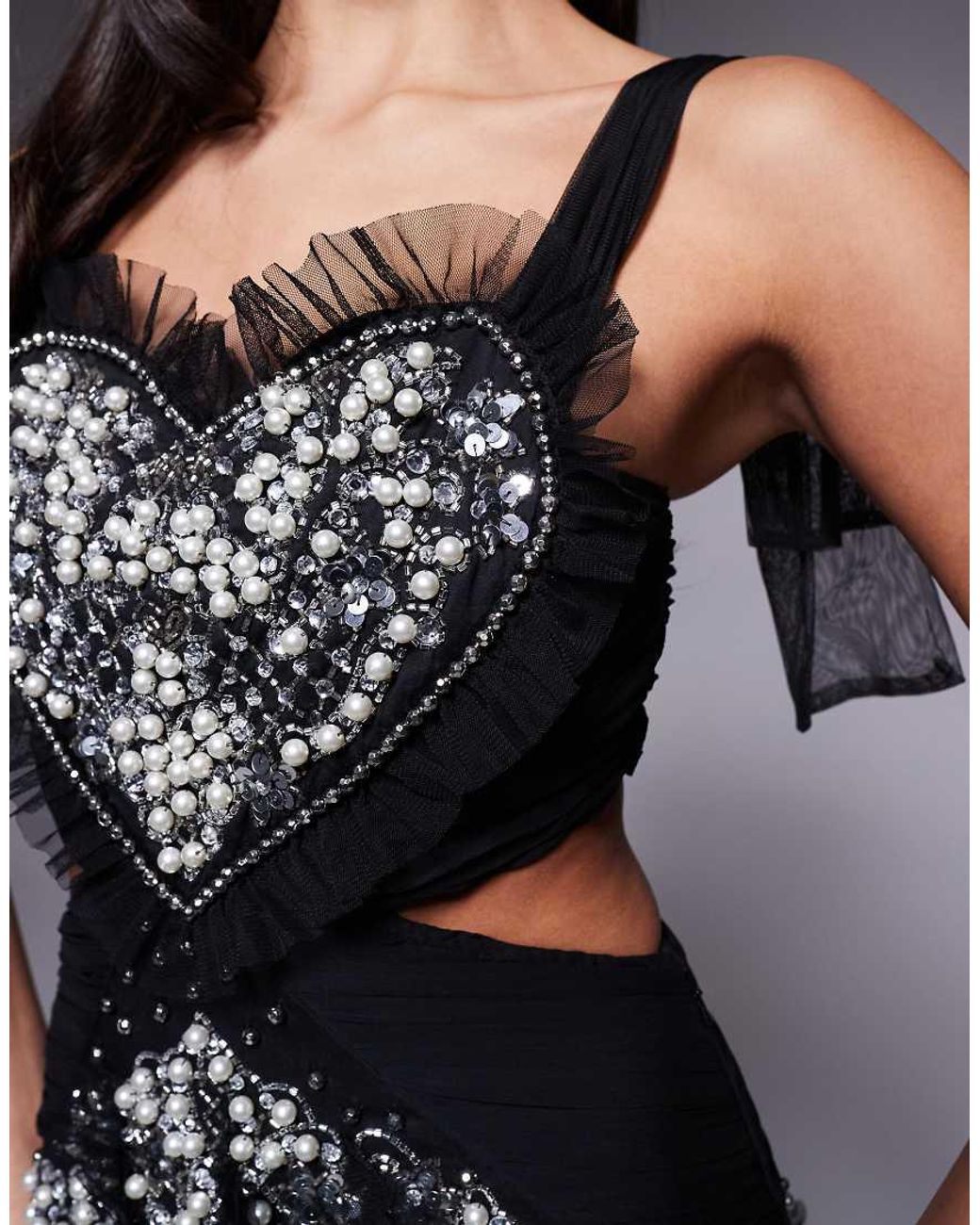 ASOS Pearl Embellished Heart Bust Skater Mini Dress in Black | Lyst UK