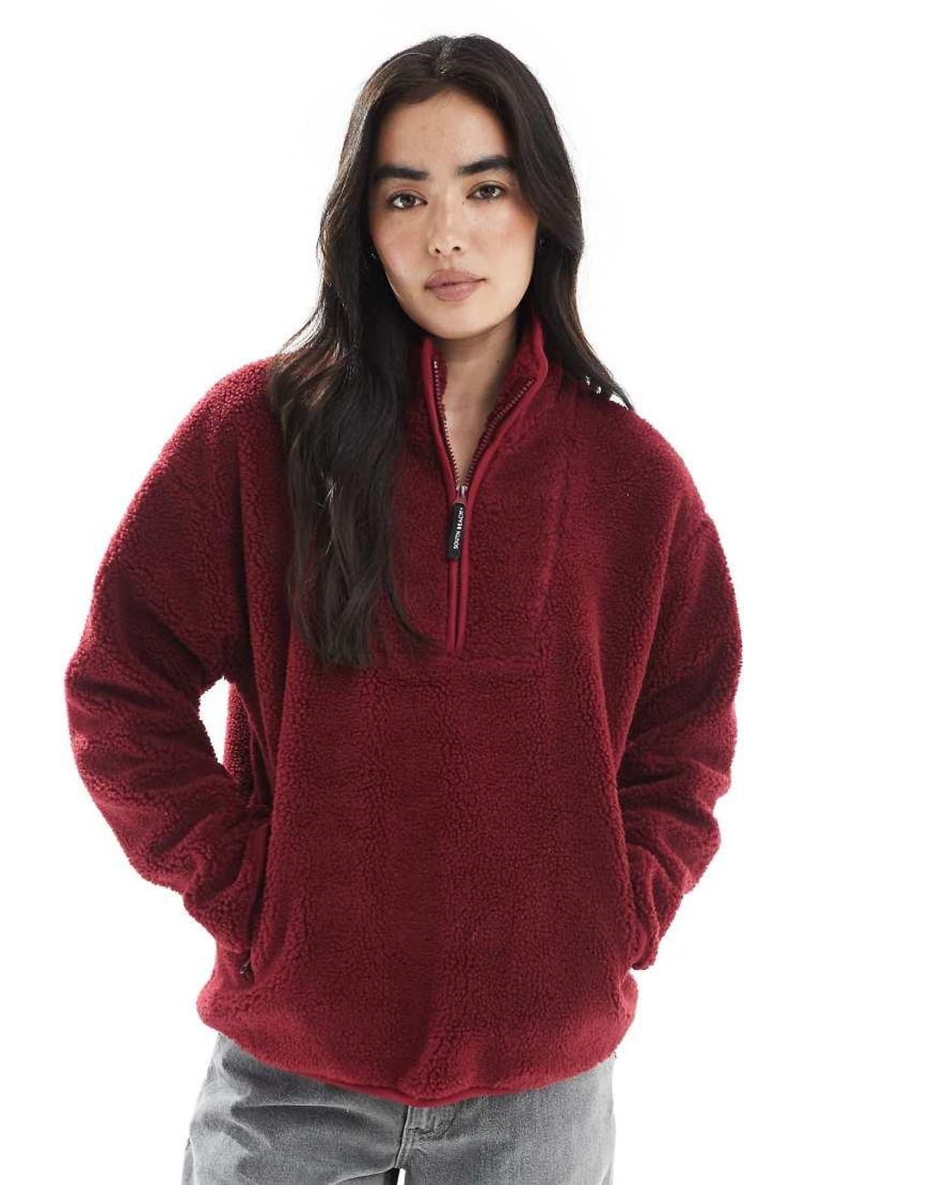 South Beach Borg Quarter Zip Jacket in Red | Lyst UK