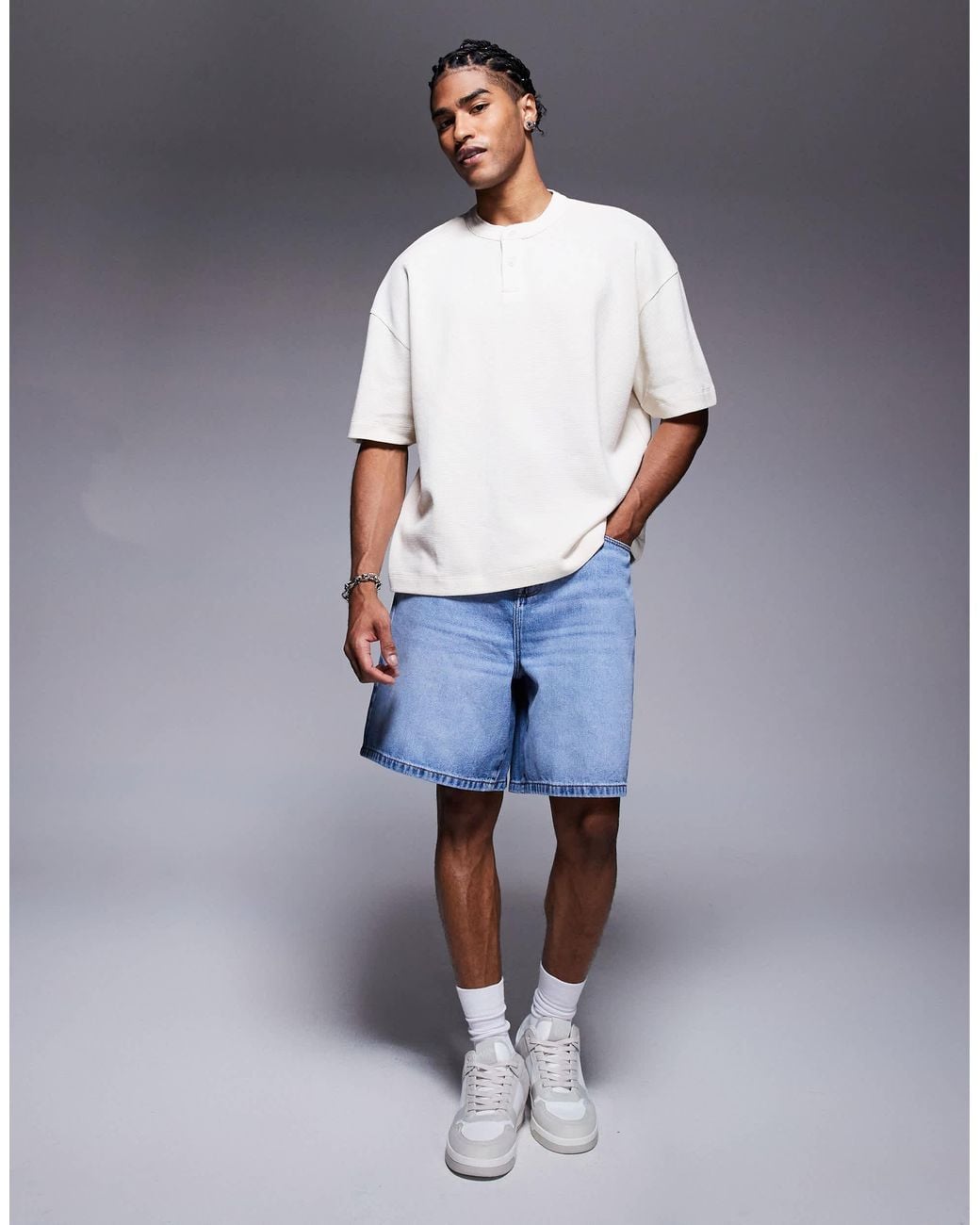 ASOS Oversized Boxy T-shirt With Henley Neck in White for Men | Lyst