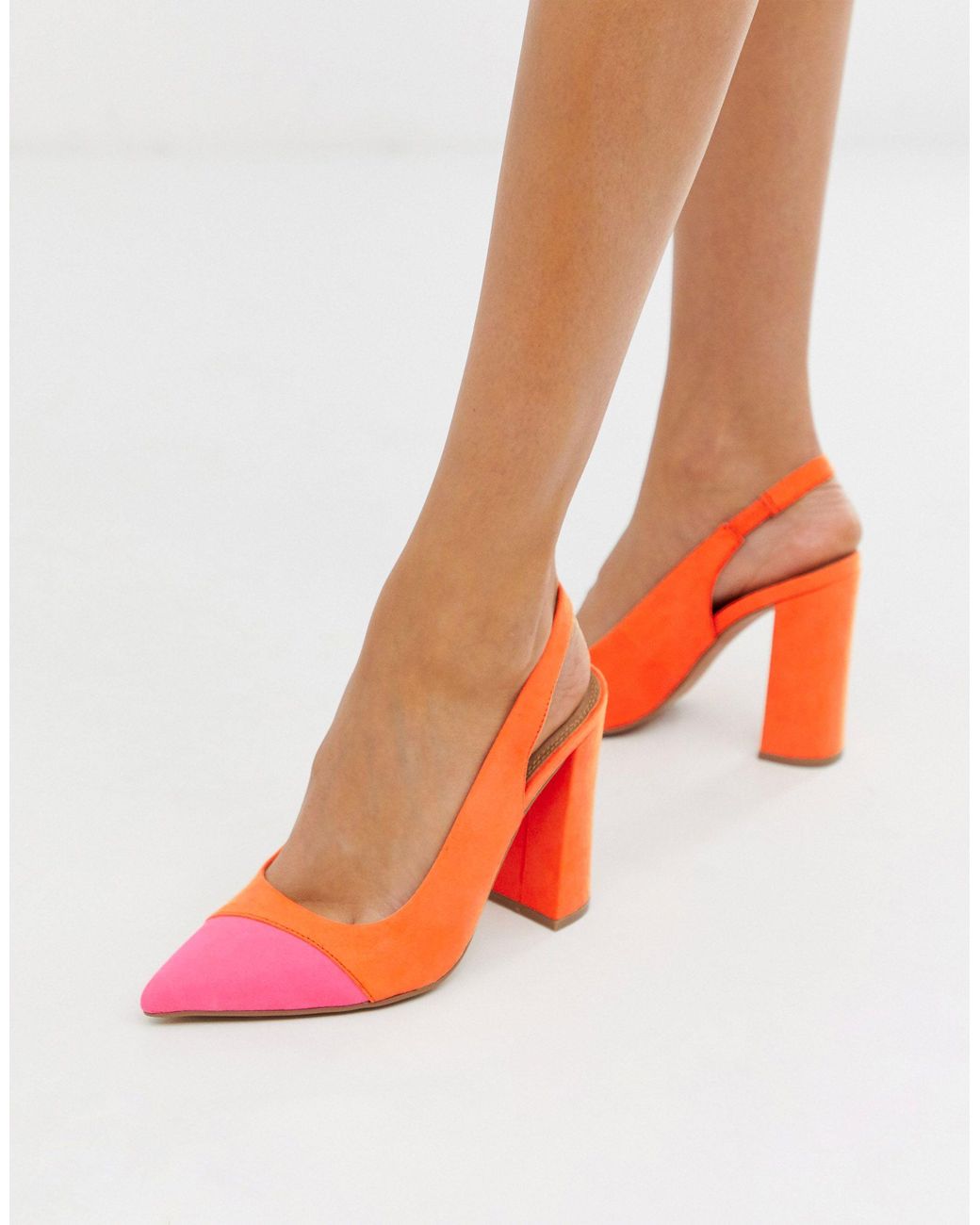 ASOS Password Slingback High Block Heels in Orange | Lyst