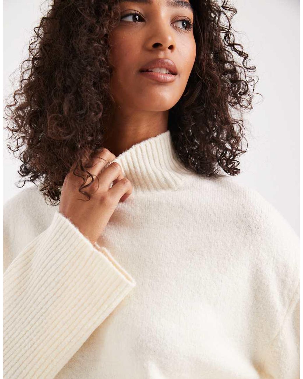 Brave Soul High Neck Jumper With Wide Sleeves in Natural | Lyst UK