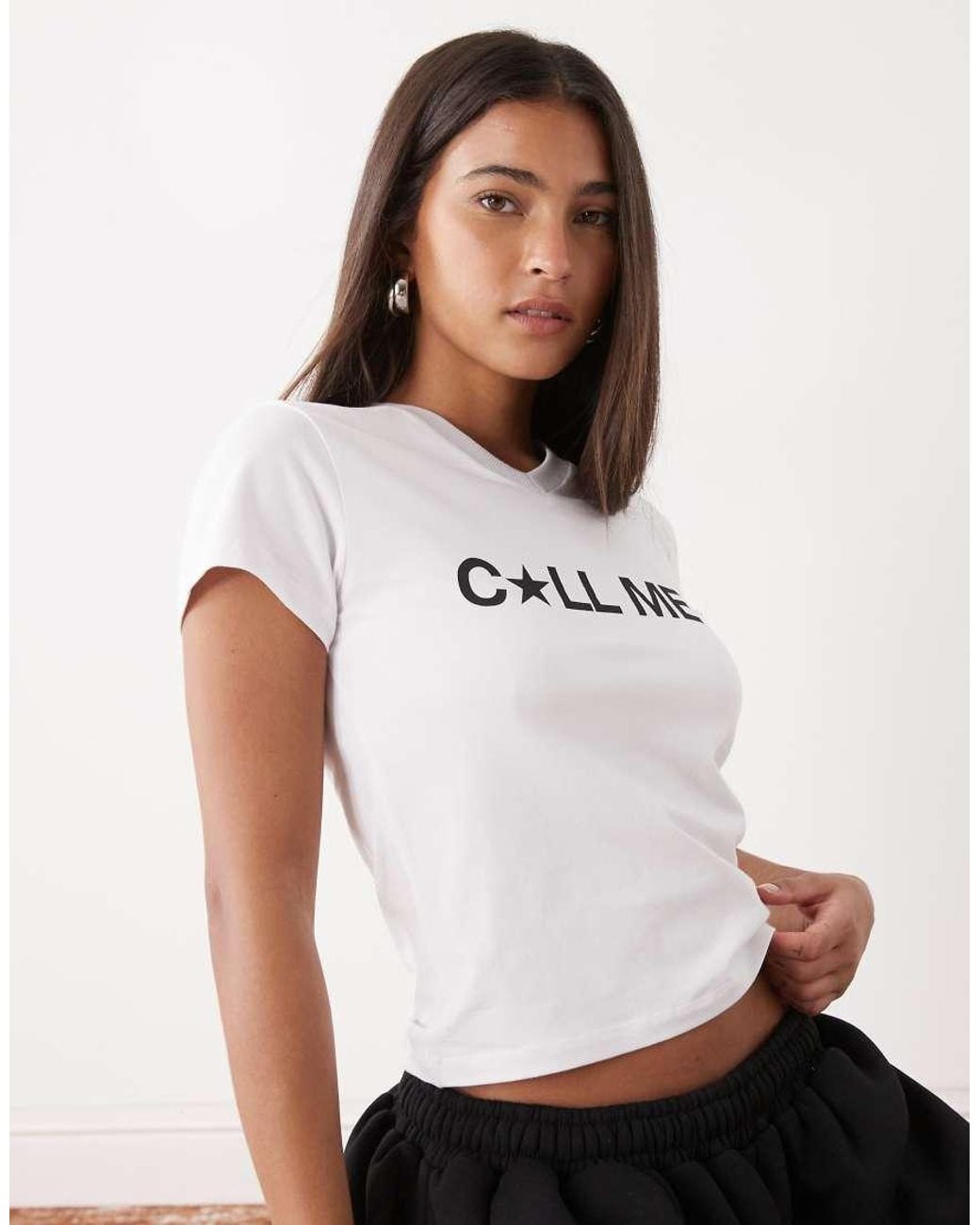 Collusion Short Sleeve Call Me Slogan Baby Tee in White | Lyst UK