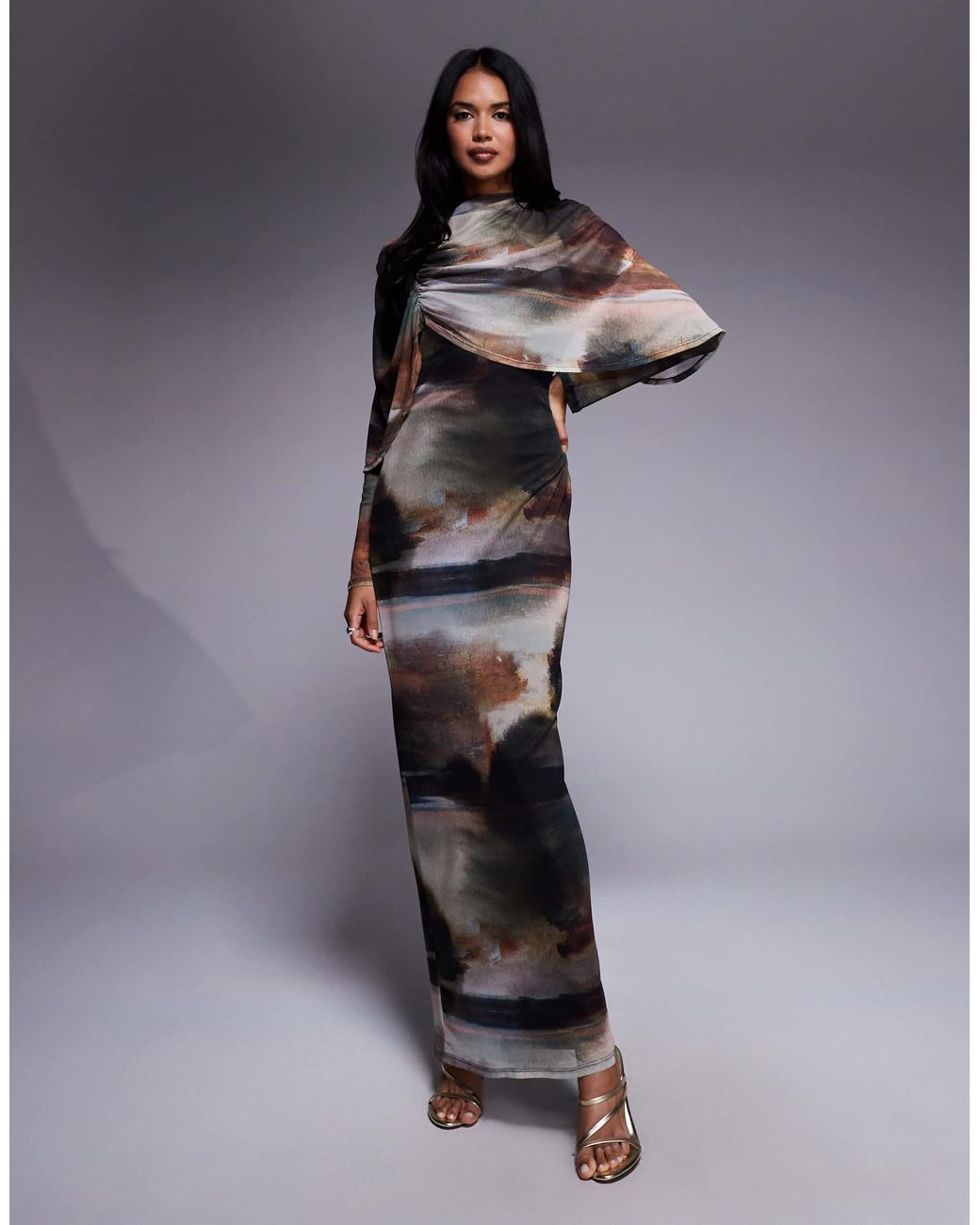DASKA Over The Shoulder Cape Maxi Dress | Lyst