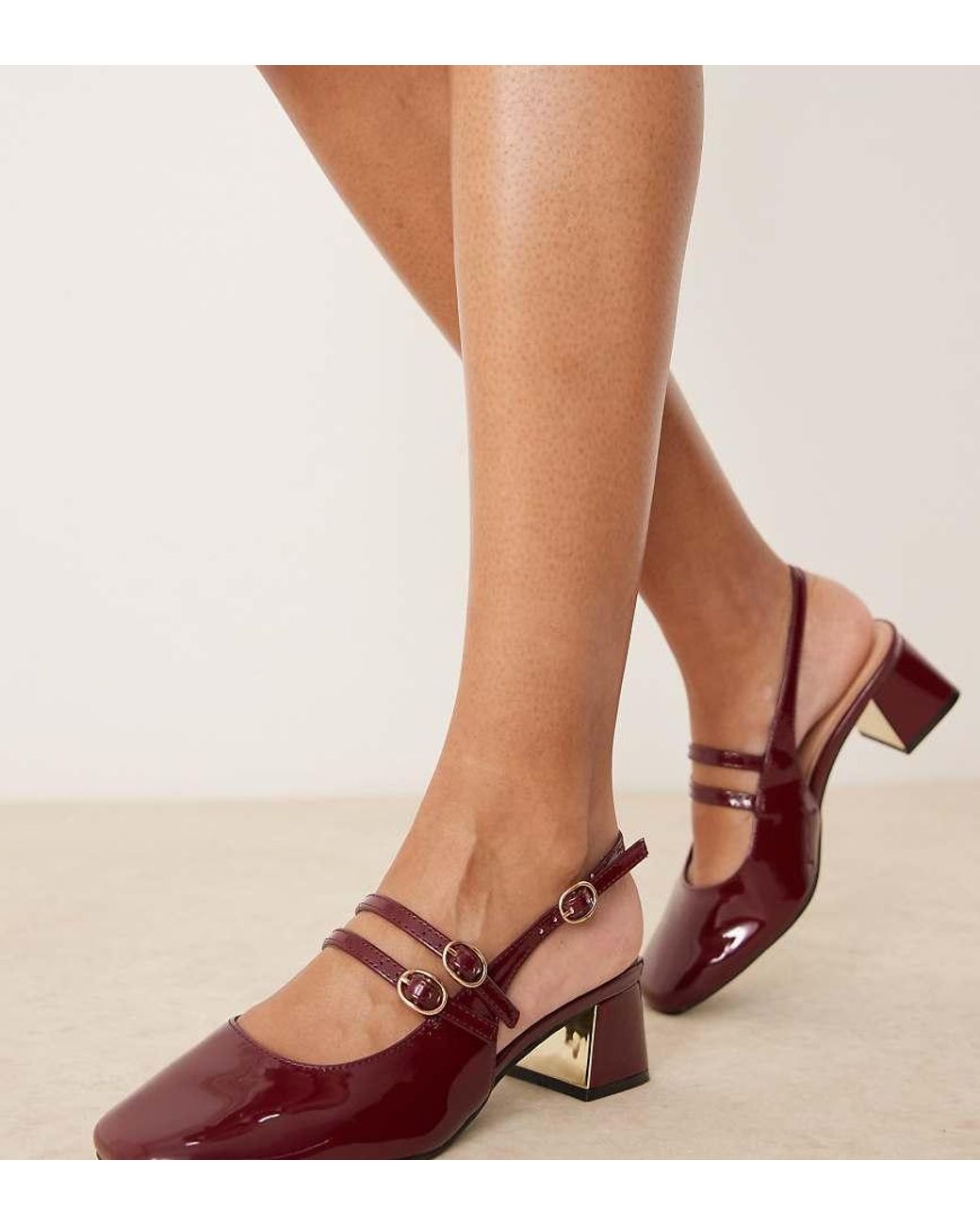 Scarpe Mary Jane Bordeaux Con Fascette Doppie Con Fibbie E Cinturino Posteriore di New Look in ...