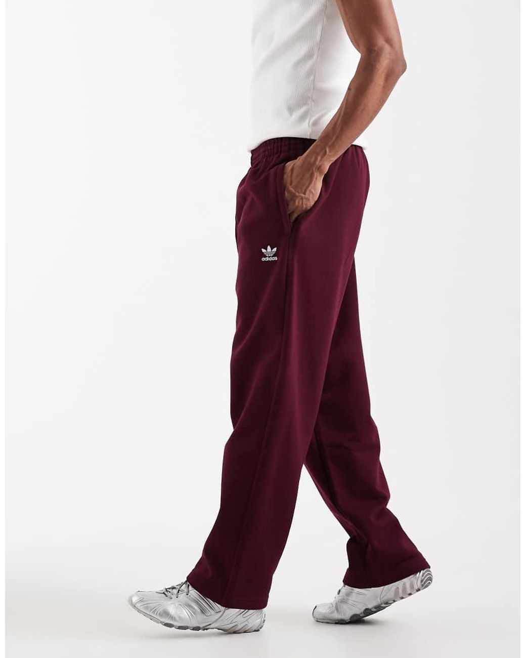 adidas Originals Essential Open Hem Trackies in White for Men | Lyst UK