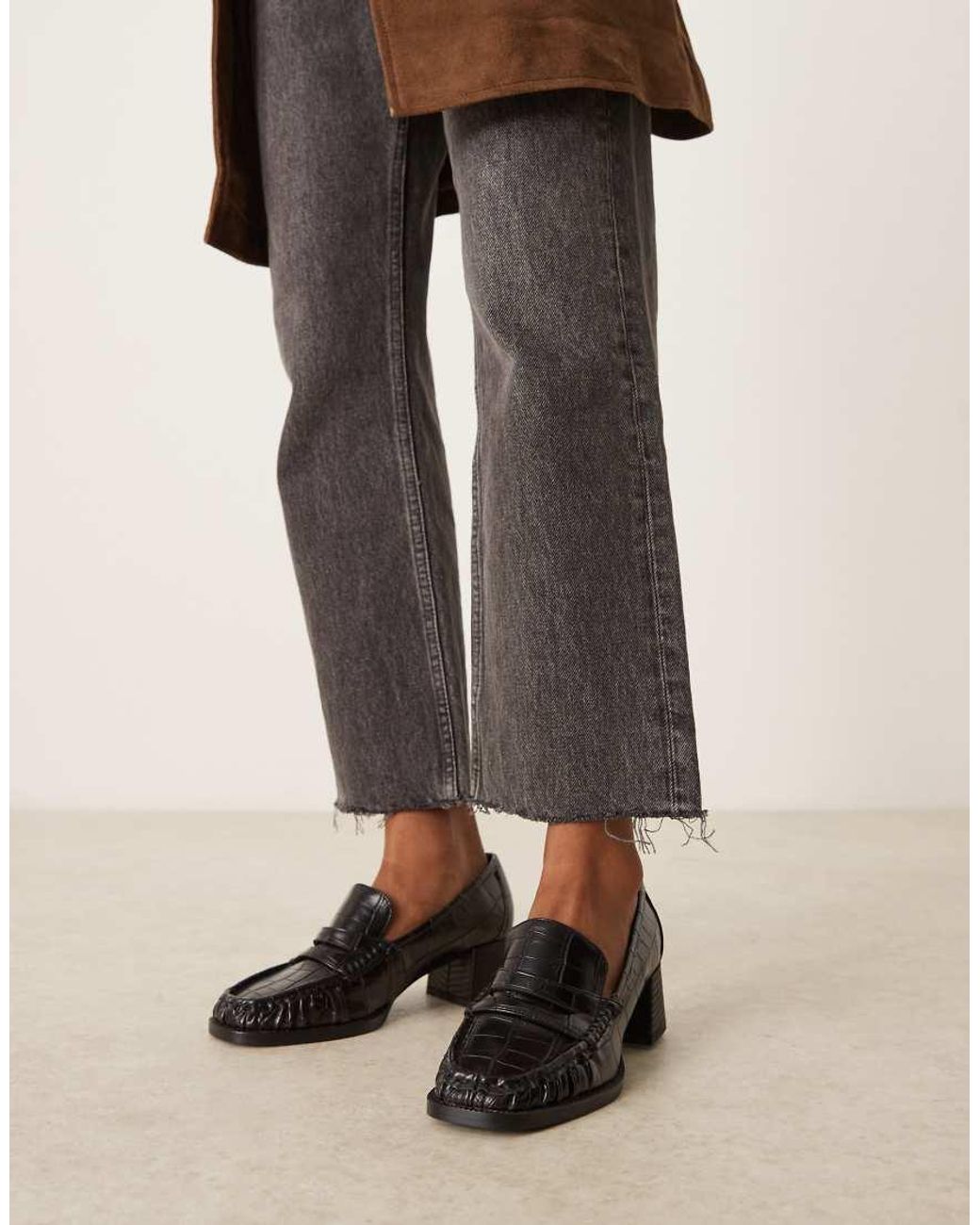 ASOS Siren Mid Heel Loafers in Black | Lyst UK