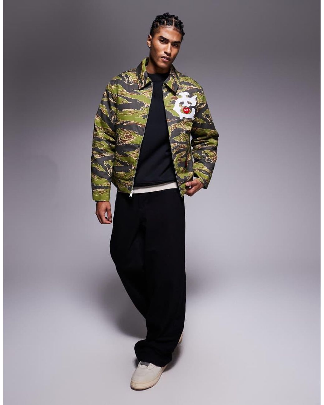ICECREAM Tiger Stripe Trucker Jacket in Grey for Men | Lyst UK
