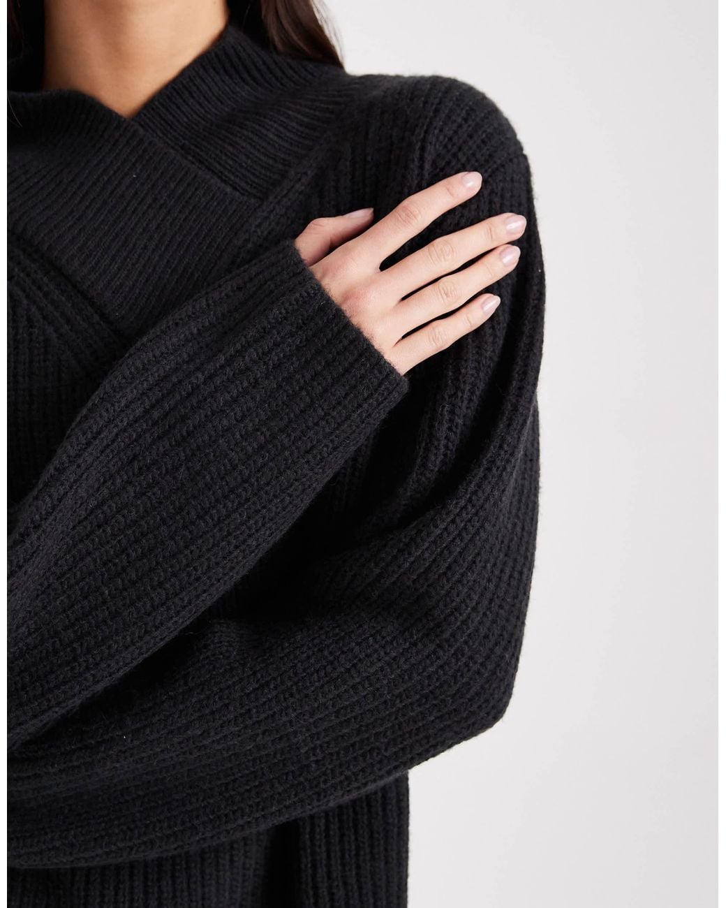 ASOS High V Cross Over Jumper in Black | Lyst