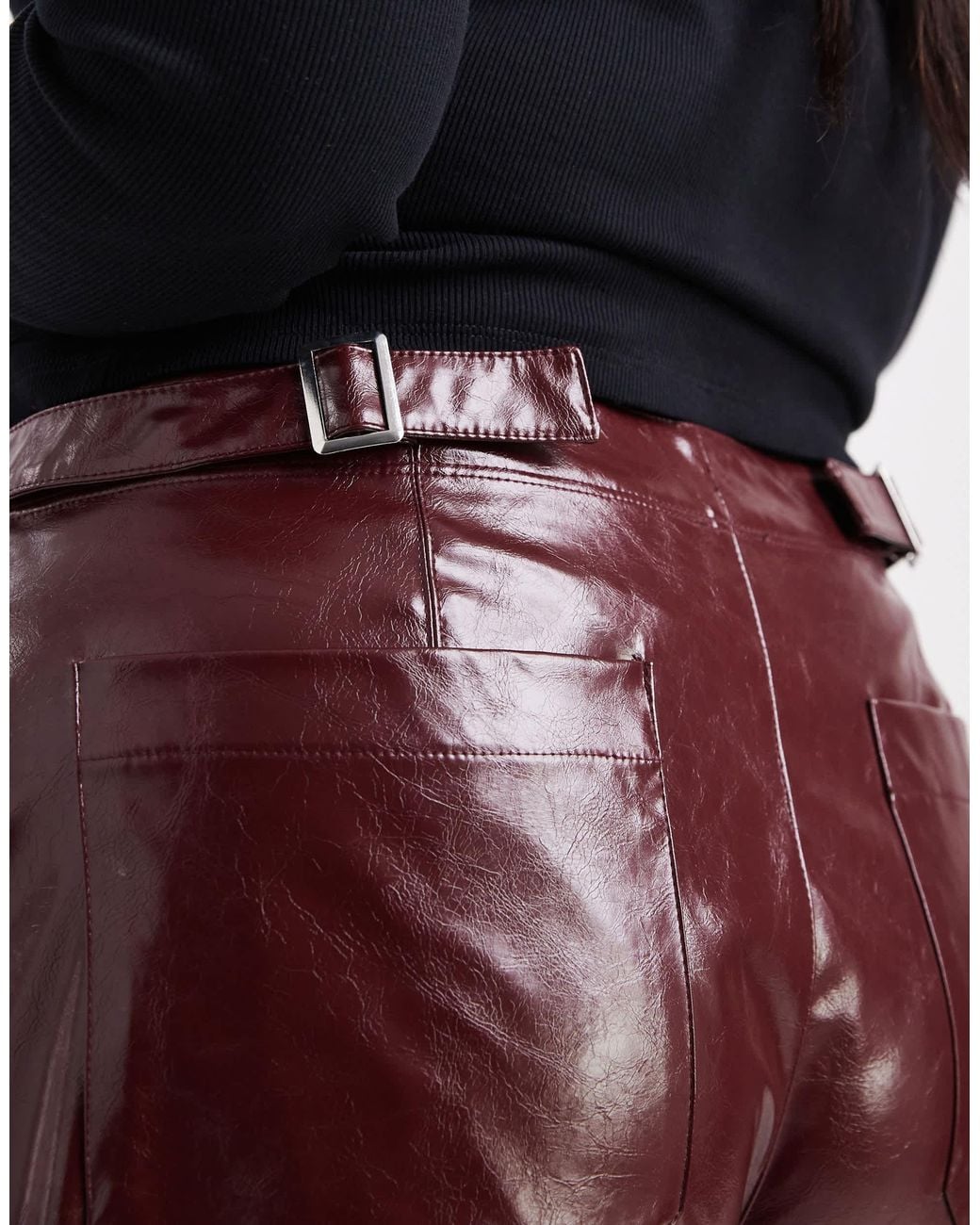 ASOS Asos Design Curve Faux Leather Barrel Leg Trousers With Tab Detail ...