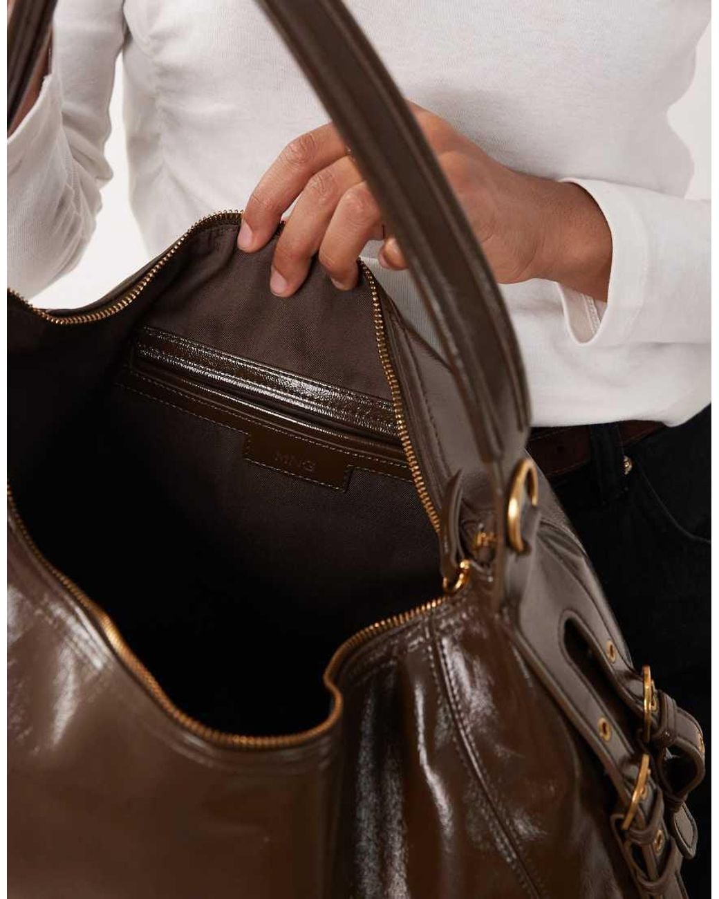 Mango Large Shoulder Bag With Buckle Detailing in Brown | Lyst UK