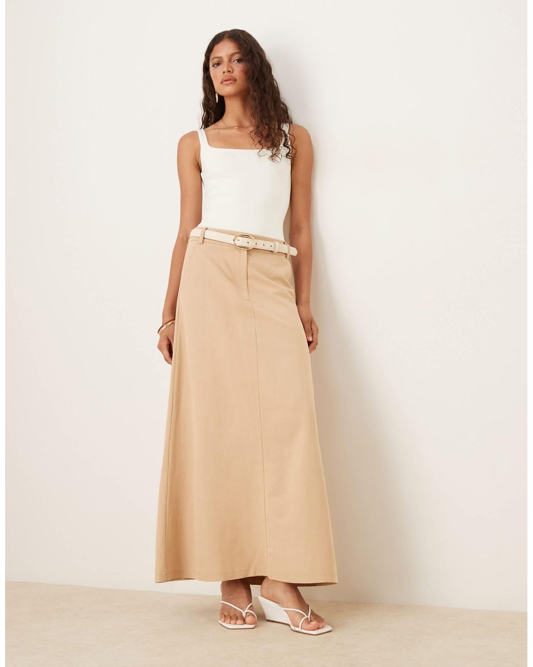 ASOS Linen Blend Tailored Maxi Skirt in Natural | Lyst
