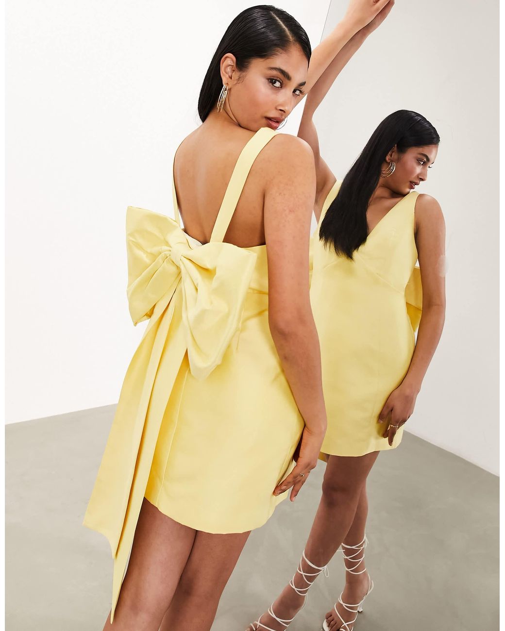 ASOS Structured Mini Dress With Statement Bow Back Detail in Yellow | Lyst