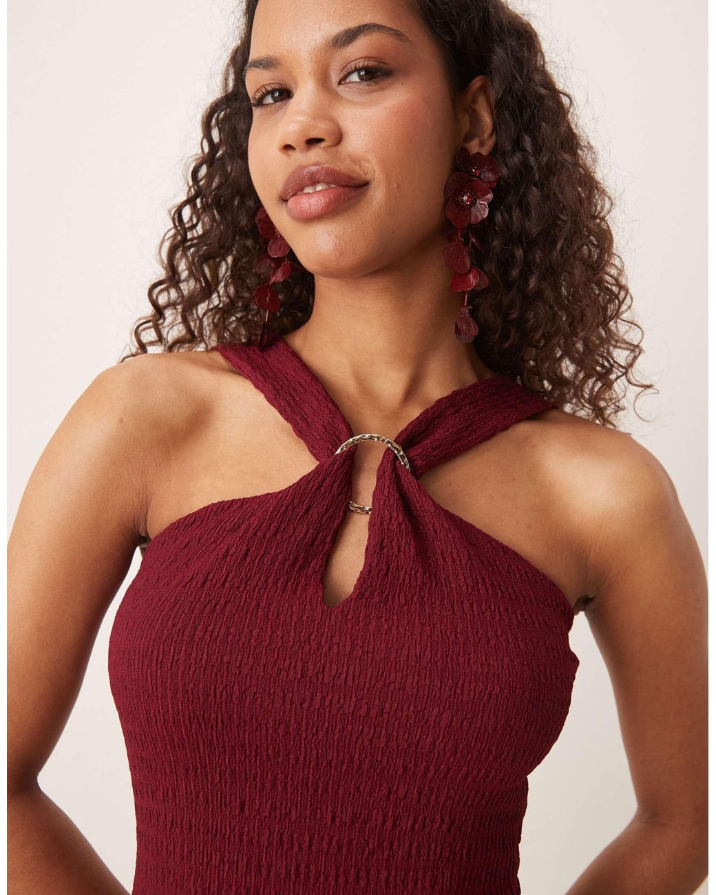 ASOS Textured Halter Cut Out Mini Dress With Hardware Detail | Lyst