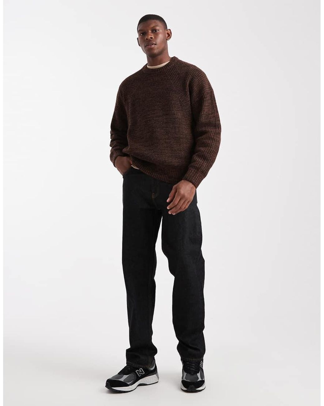 ASOS Oversized Textured Crew Neck Knitted Jumper in Brown for Men | Lyst UK