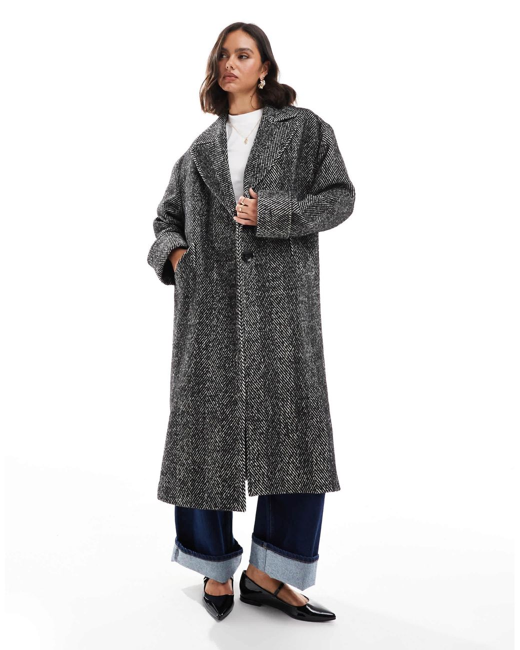 Miss Selfridge Oversized Chevron Maxi Coat | Lyst