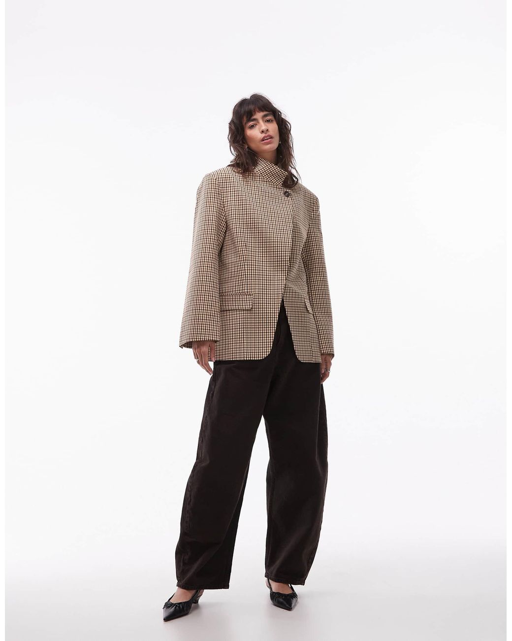 ASOS Funnel Neck Wrap Blazer in Natural | Lyst