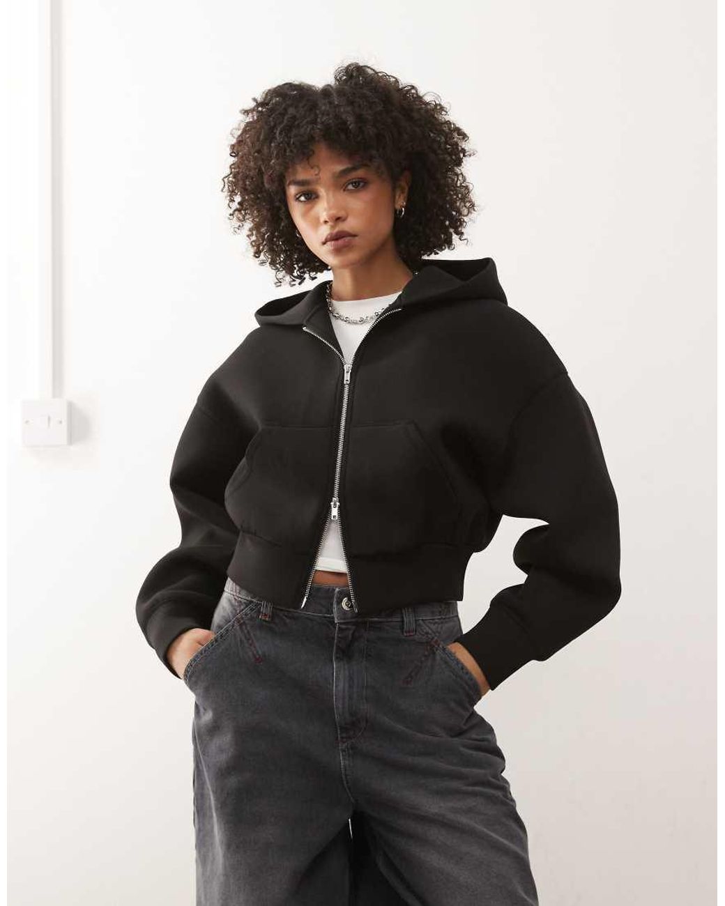 Weekday Danni Scuba-Style Fabric Zip Hoodie in Black | Lyst UK