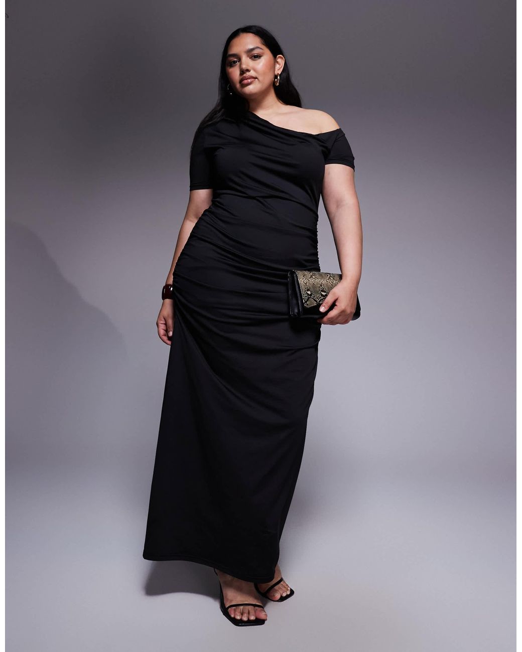 Renee Studio Double Sculpted Slinky Asymmetric Shoulder Ruched Drape ...