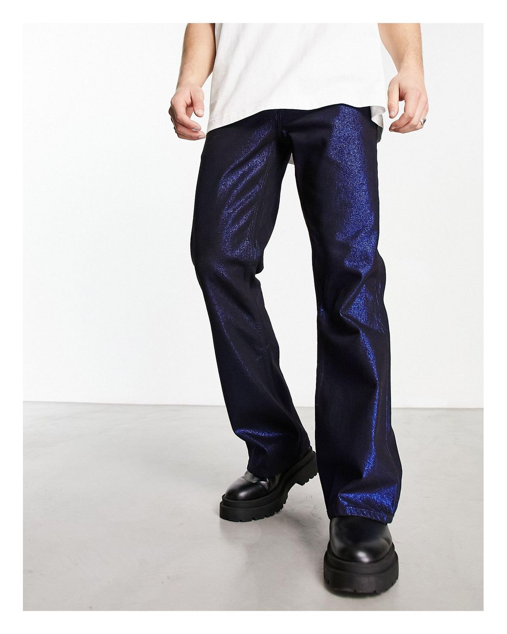 ASOS Retro Bootcut Metallic Jeans in Blue for Men | Lyst