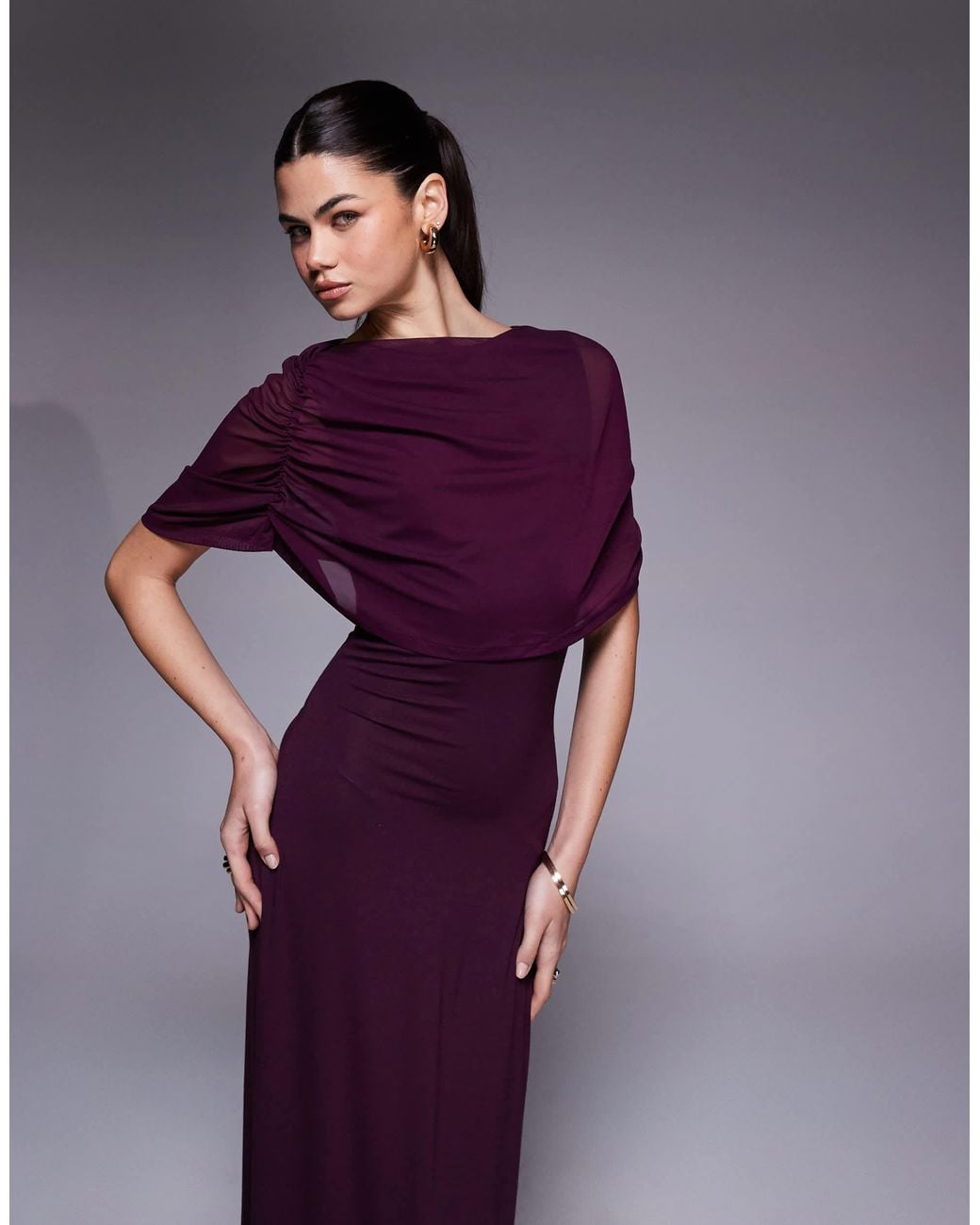 ASOS Mesh Cape Detail Maxi Dress in Purple | Lyst