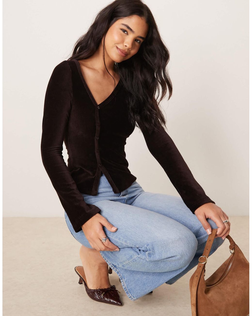 ASOS Velvet Cord Asymmetric Button Through Top in White | Lyst