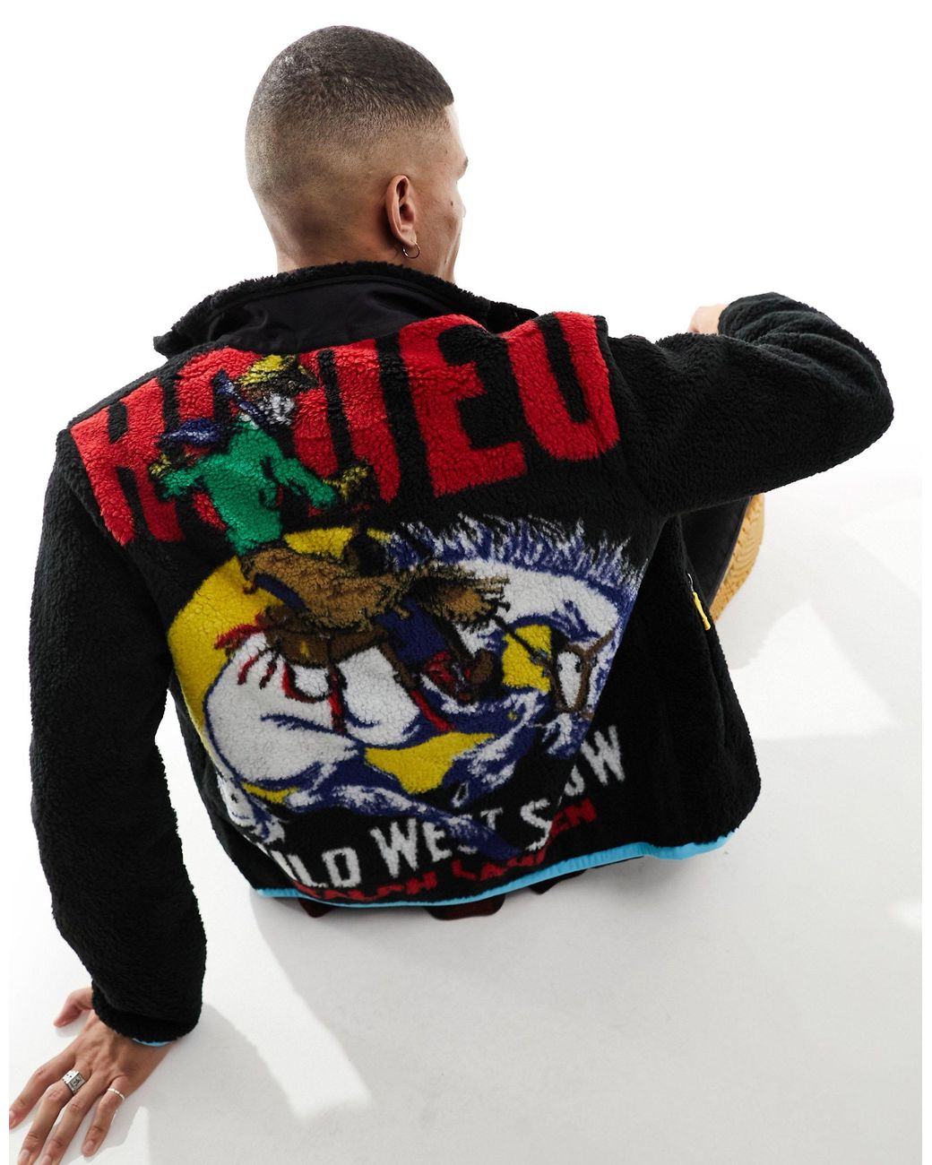 Polo Ralph Lauren Rodeo Print Borg Jacket in Black for Men | Lyst Australia