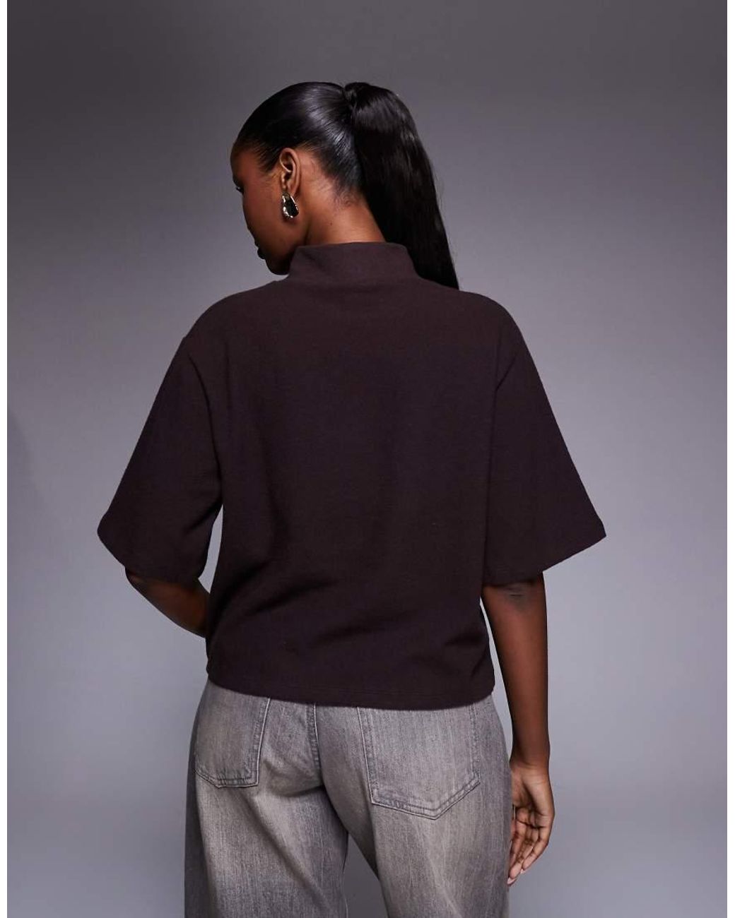 ASOS Boxy Ribbed Funnel Neck Top in Blue | Lyst UK