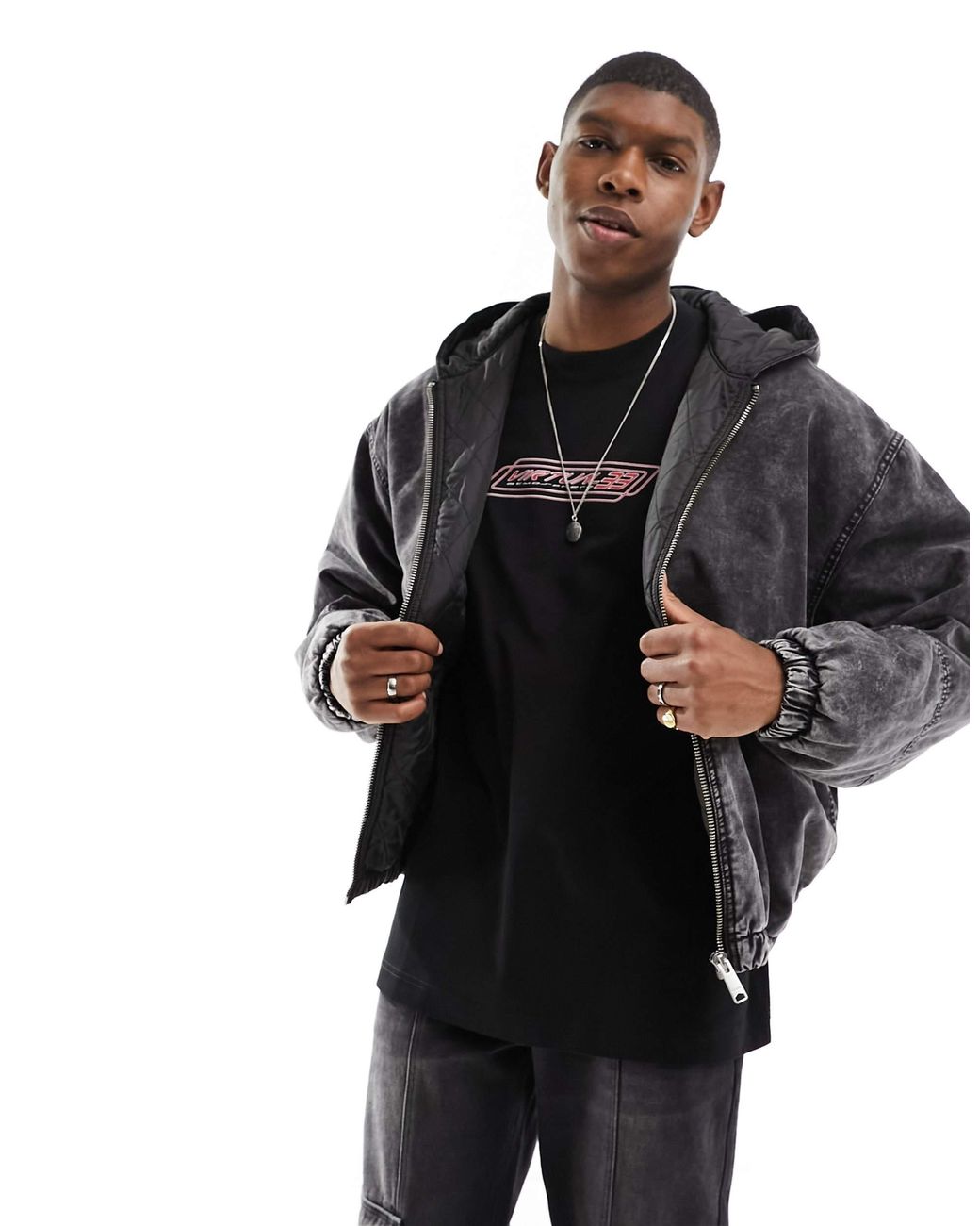 Weekday Remy Relaxed Fit Hooded Bomber Jacket in Black for Men | Lyst