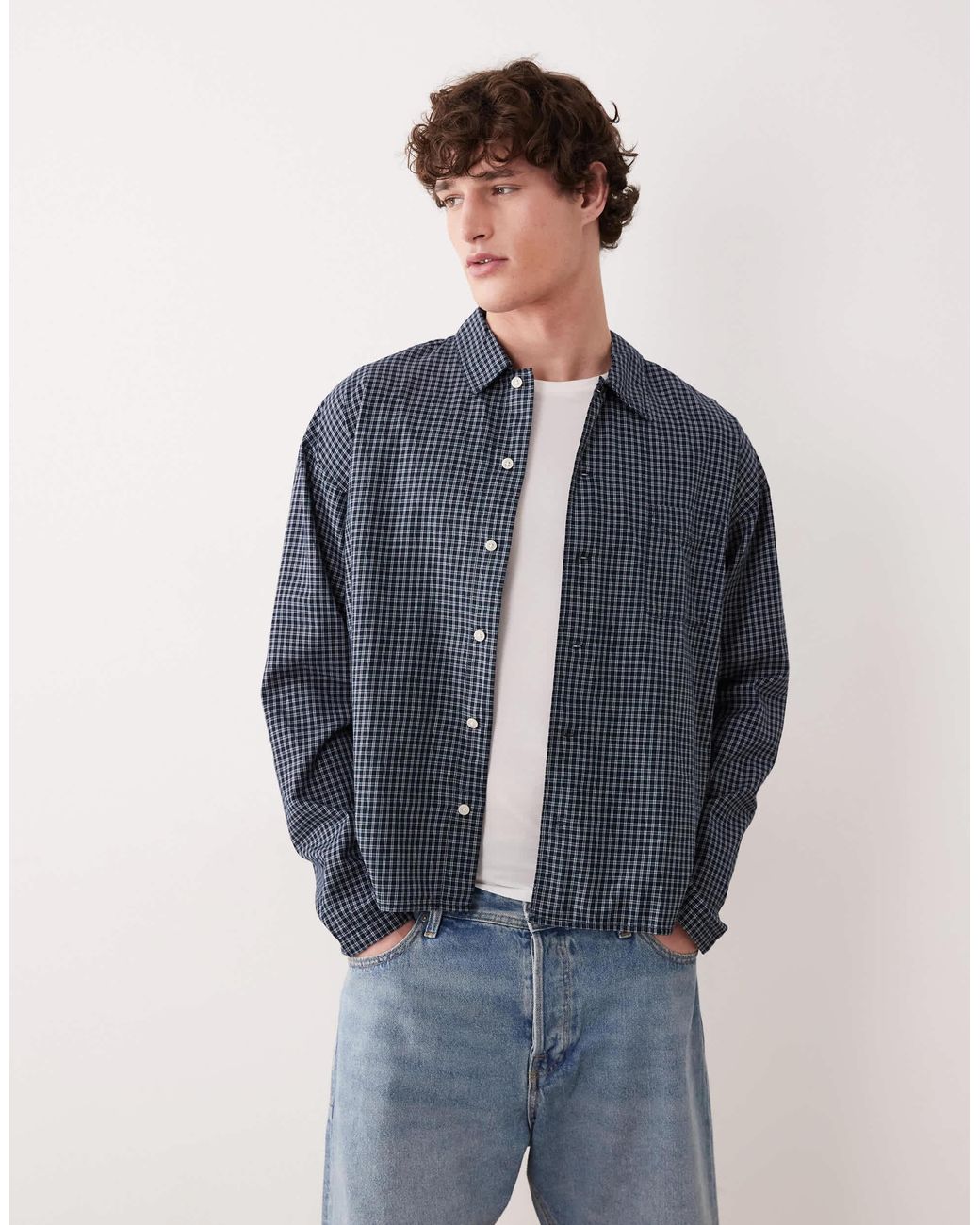 Jack & Jones Oversized Boxy Shirt With Grey in Blue for Men | Lyst
