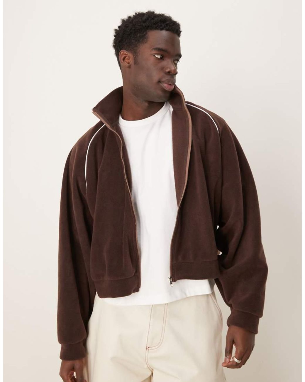 ASOS Extreme Oversized Cropped Track Jacket in Brown for Men | Lyst UK