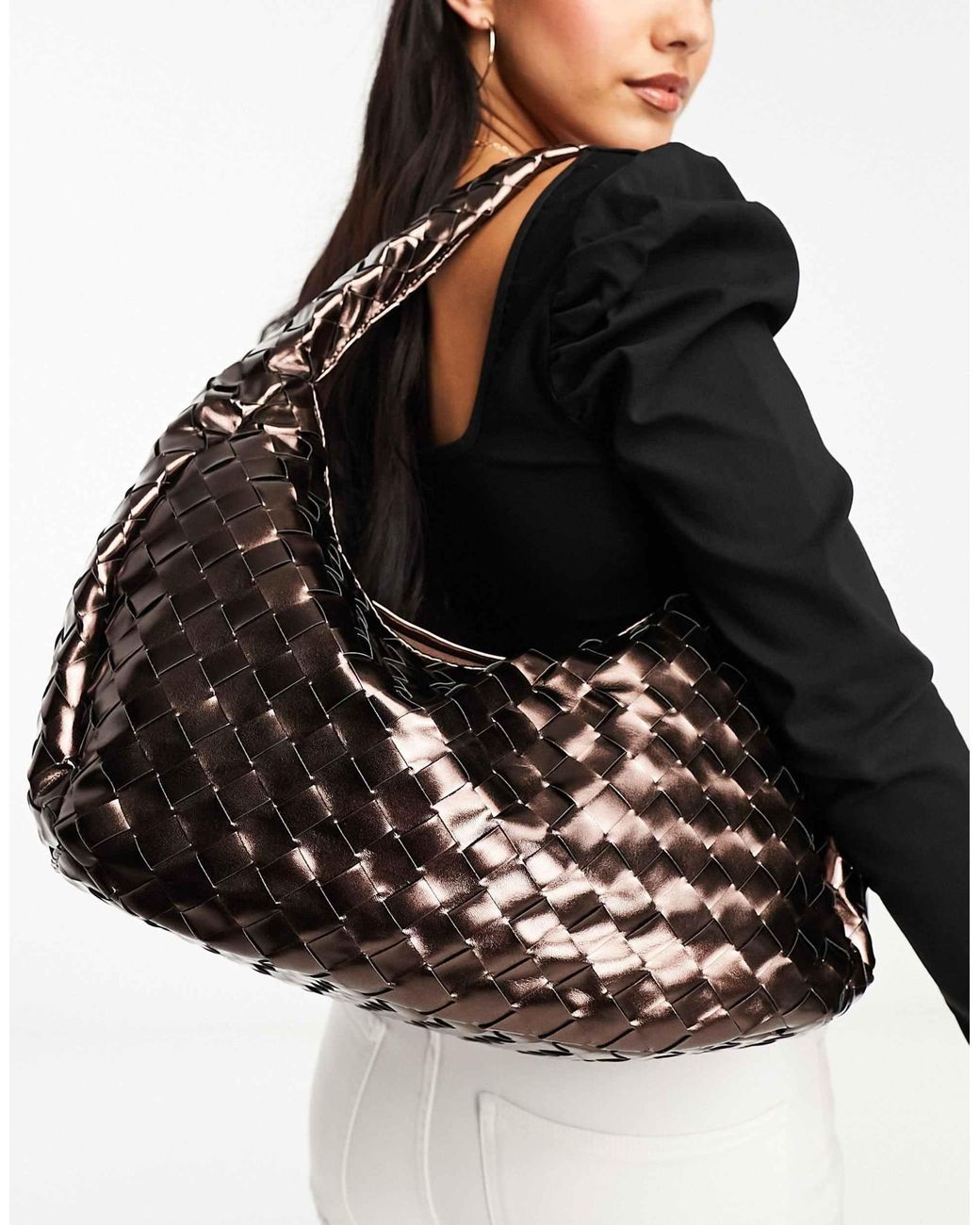 Glamorous Woven Oversized Shoulder Bag in Black | Lyst