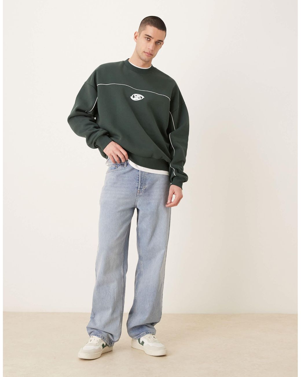 ASOS Extreme Oversized Sweatshirt With Piping And Logo Print in Green ...