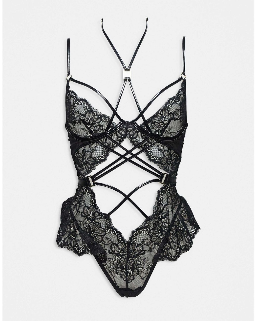 Ann Summers Affectionate Crotchless Lace And Strapping Detail Teddy ...