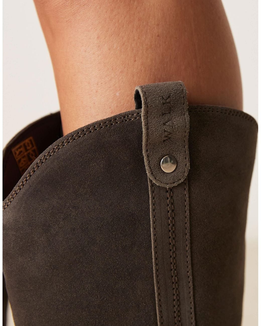 Walk London Lydia Slim Pointed Suede High Boot in Natural | Lyst