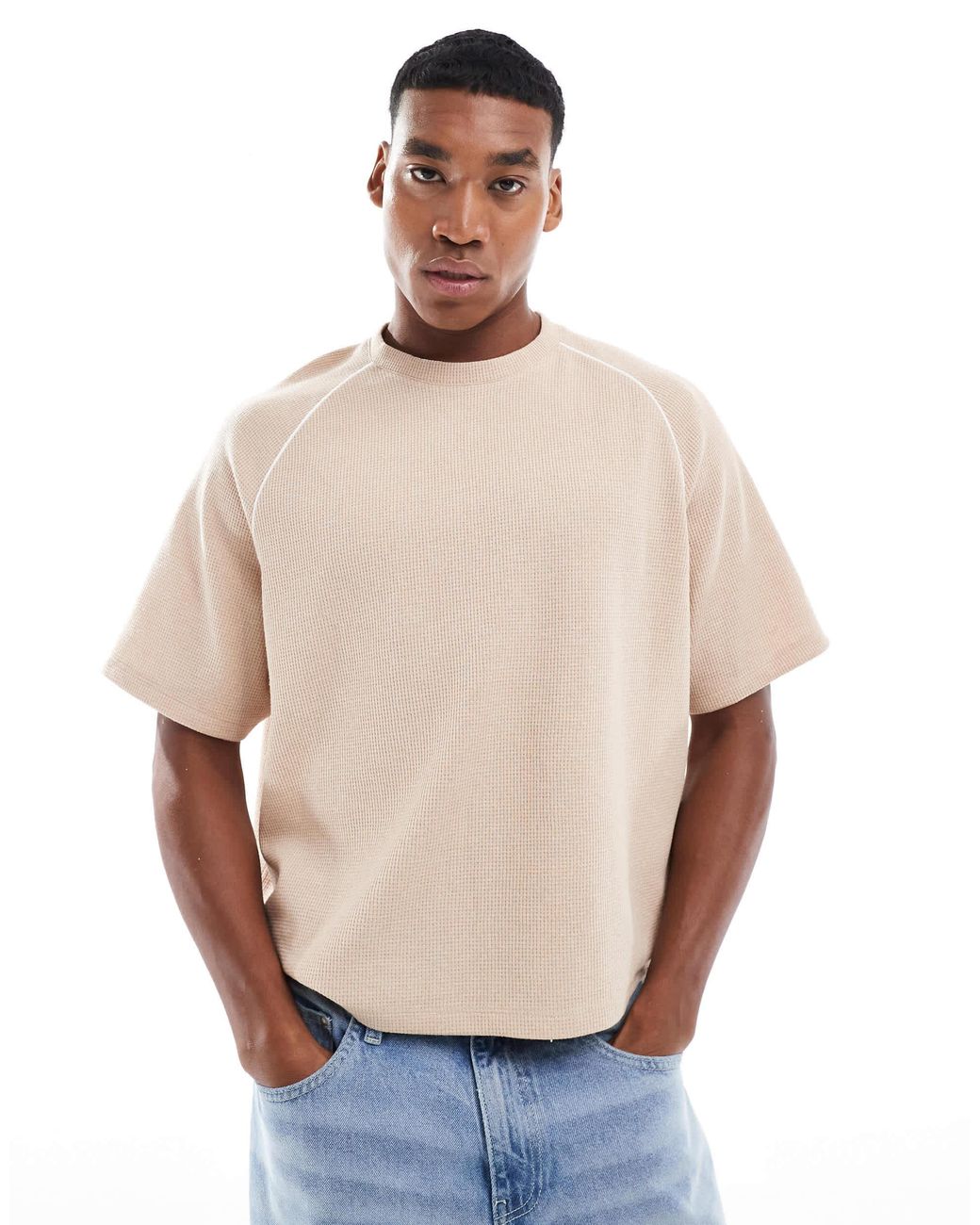 ASOS Relaxed Boxy Polo Shirt With Lace Panels in Natural for Men | Lyst