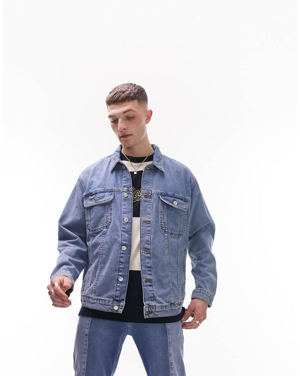 TOPMAN Oversized Denim Jacket in Blue for Men | Lyst UK