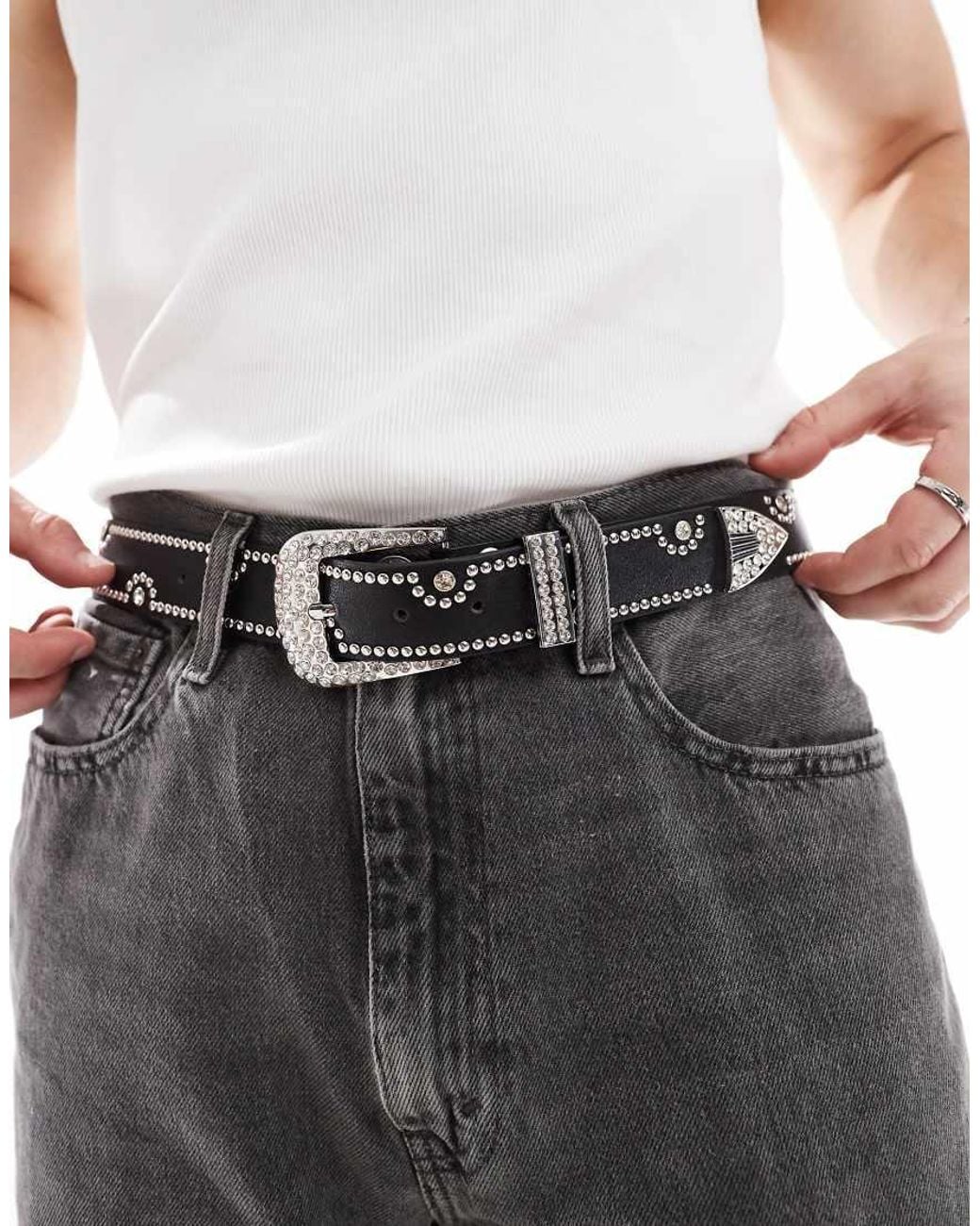 ASOS Western Cowboy Studded Diamante in Grey for Men | Lyst UK