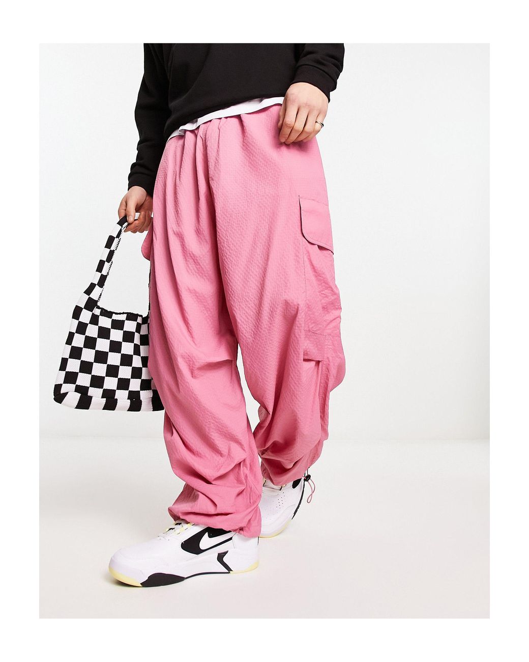 ASOS Parachute Cargo Trousers in Pink for Men | Lyst