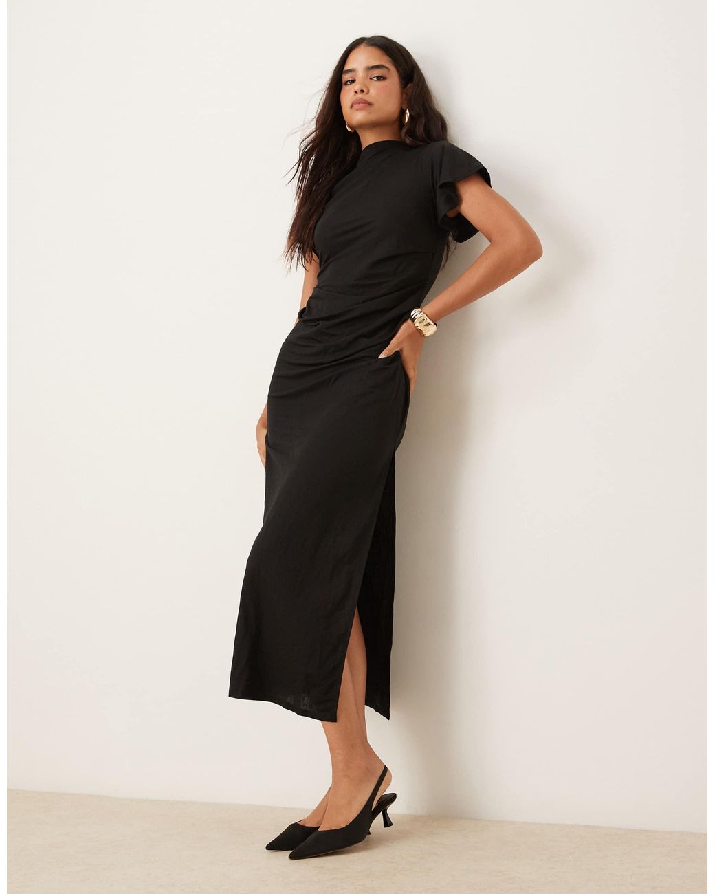 ASOS Draped Angel Sleeve Maxi Dress in Natural | Lyst